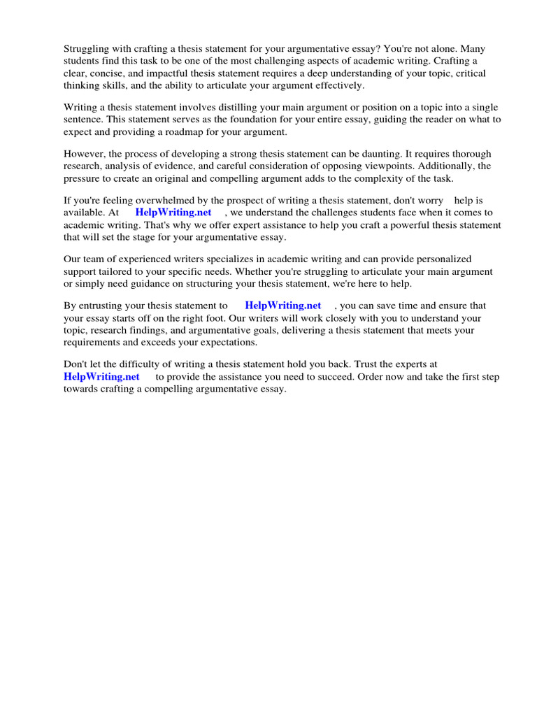 Thesis Statement Example Argumentative Essay Pdf Essays Thesis