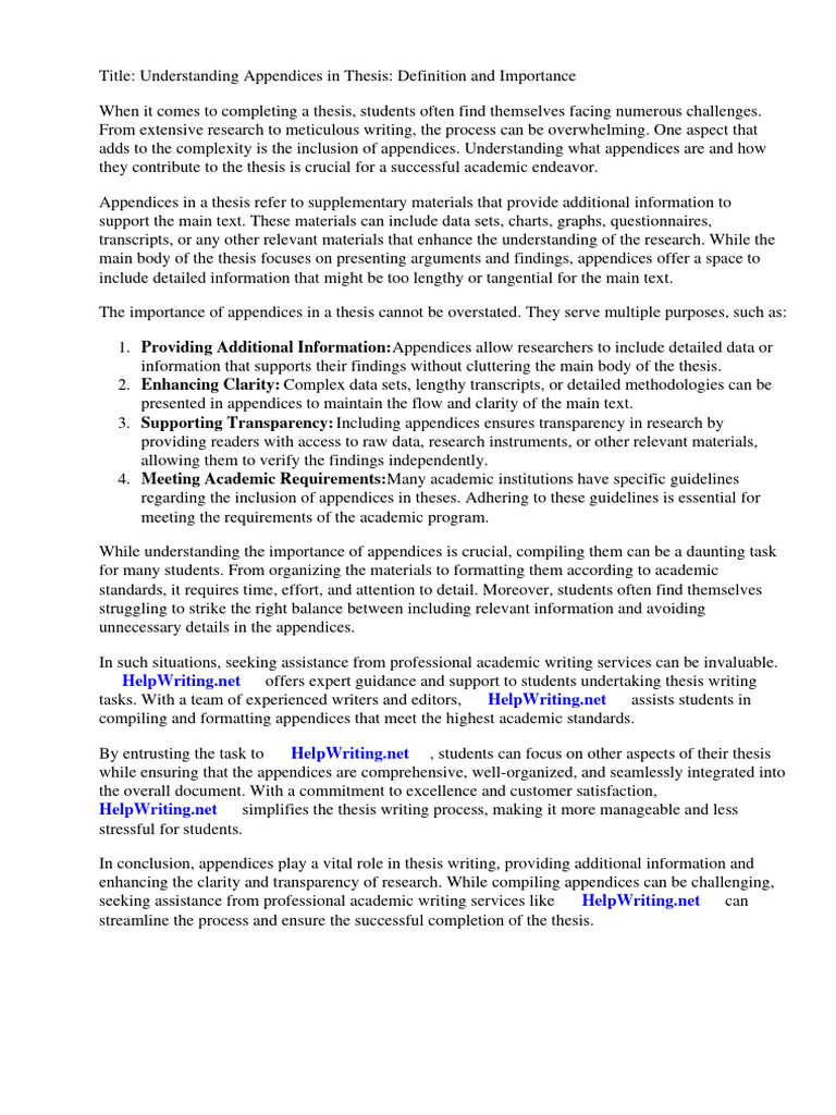 Appendices in Thesis Definition | PDF | Thesis | Essays
