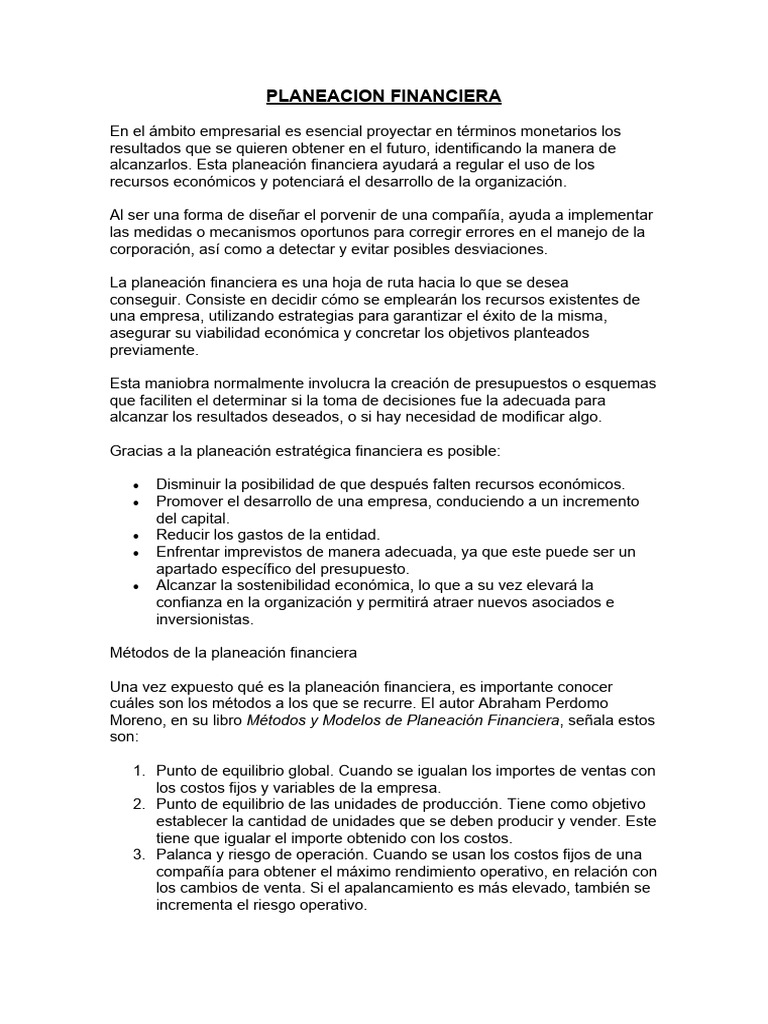 Planeacion Financiera | PDF | Planificación | Presupuesto