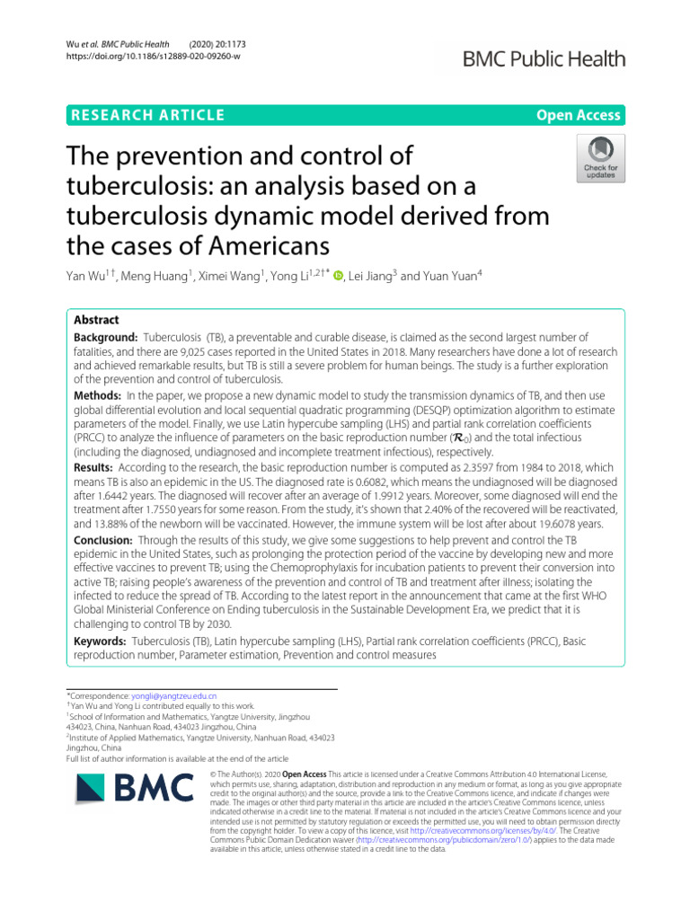 The Prevention and Control of Tuberculosis: An Analysis Based On A ...