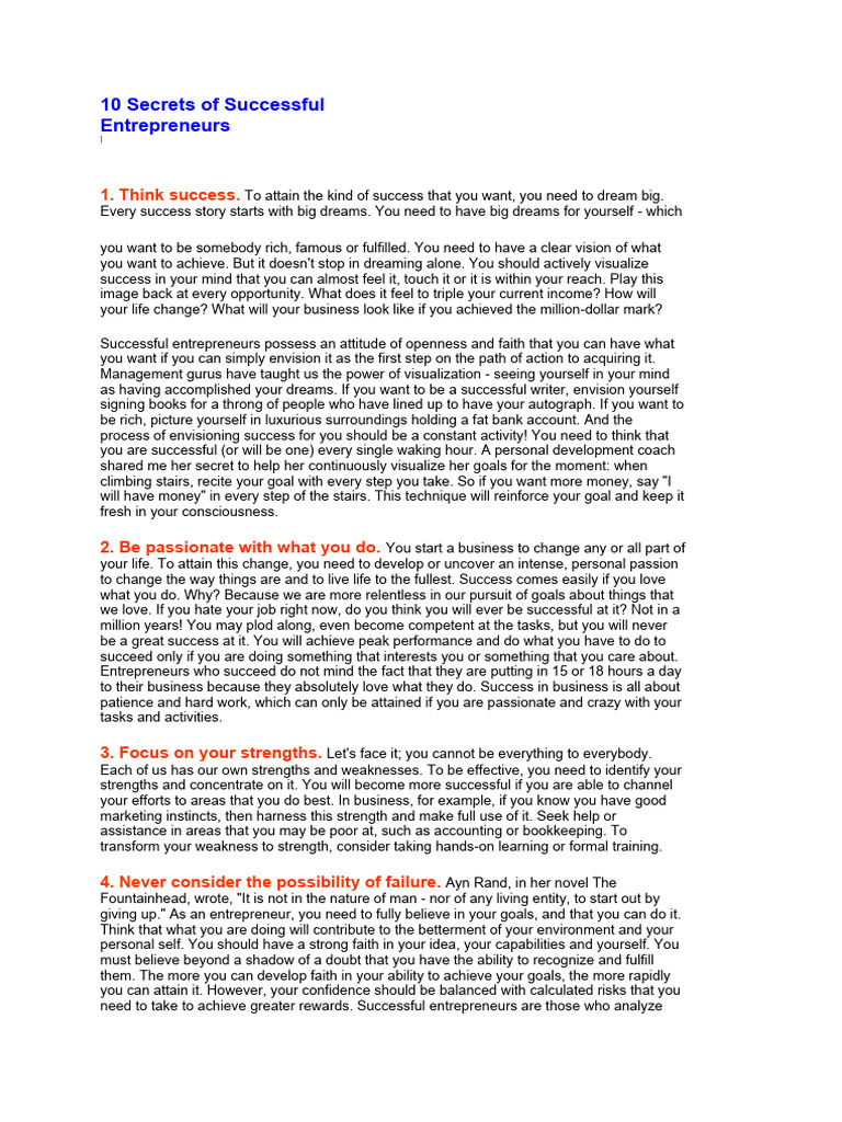 10 Secrets of Successful Entrepreneurs | PDF