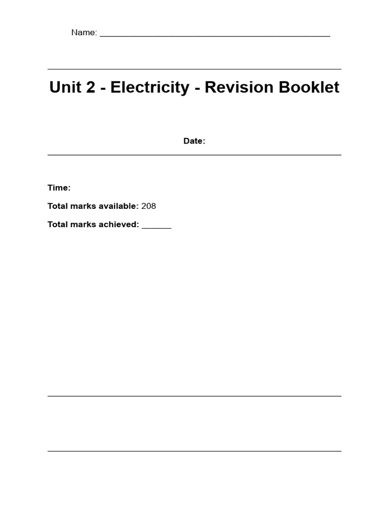 Unit 2 Electricity Revision Booklet | PDF | Electrical Resistance And ...