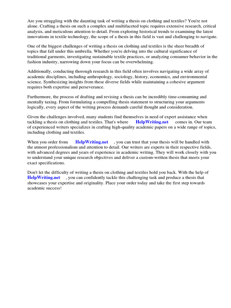 Thesis On Clothing and Textiles | PDF