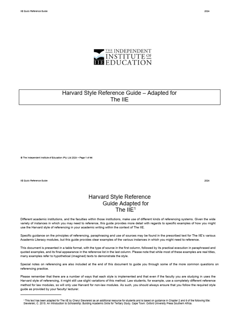 The IIE Harvard Style Reference Guide - Adapted For The IIE 2024 ...
