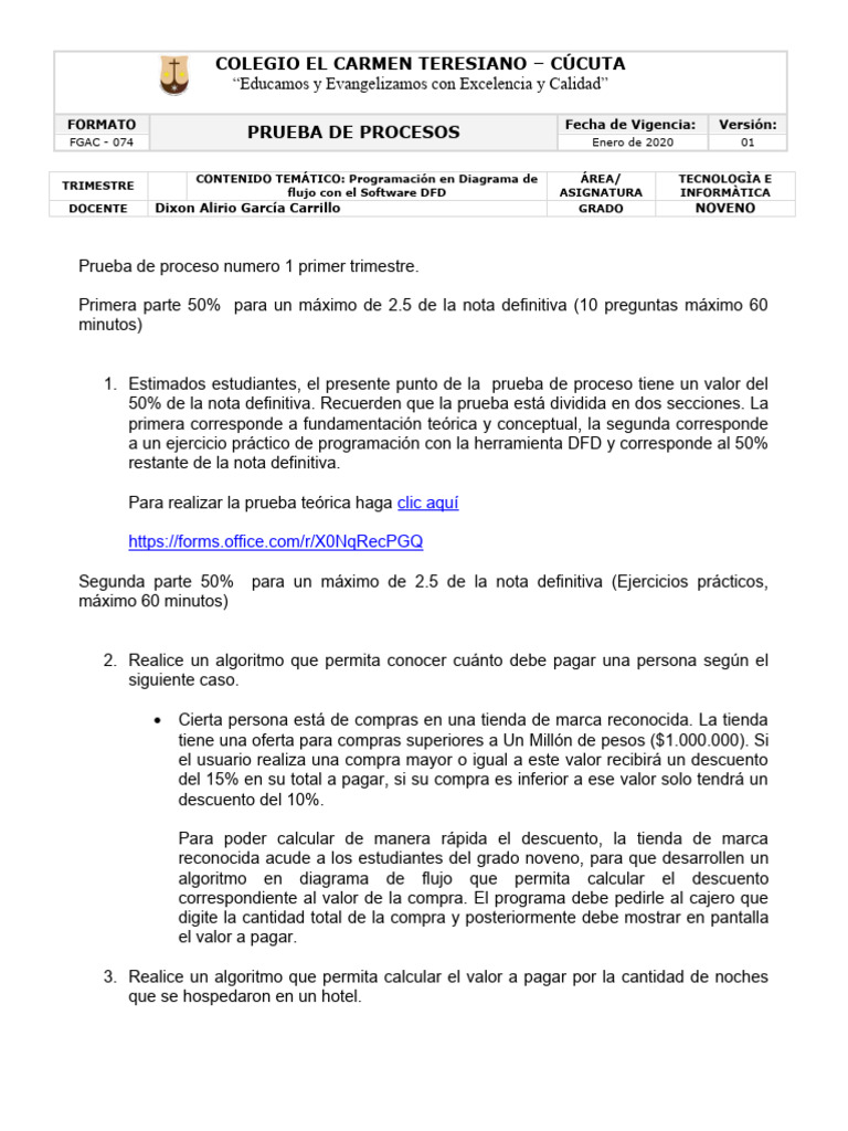 9B-Prueba de proceso 1 - DFD basico | PDF | Algoritmos | Ciencias de la Computación