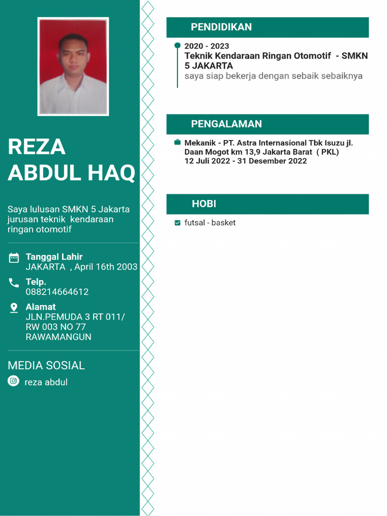 Cv. Reza Abdul Haq | PDF