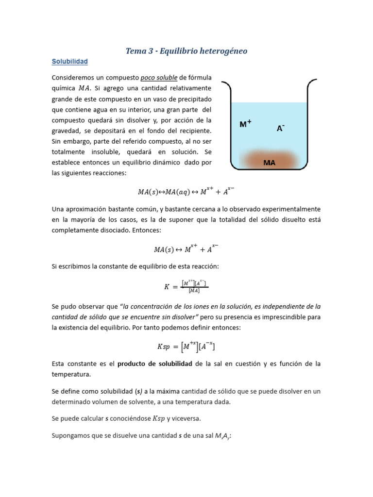 Tema 3 - Equilibrio Heterogéneo | PDF | Solubilidad | Equilibrio químico