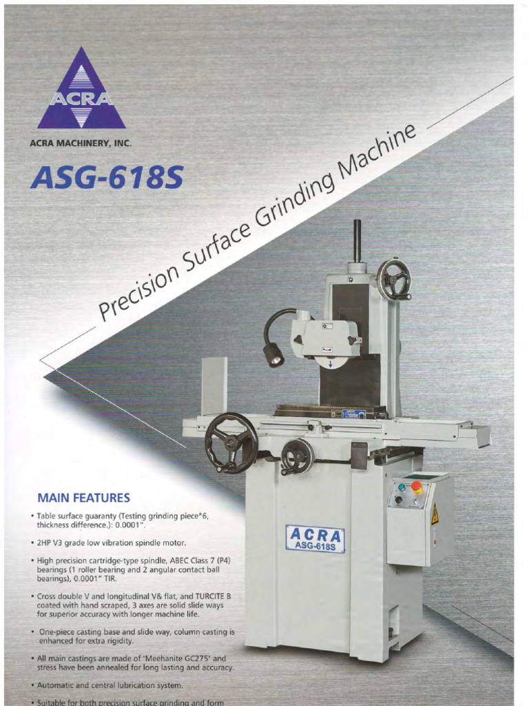 ACRA ASG-6185 Surface Grinder Manual | PDF | Grinding (Abrasive Cutting ...