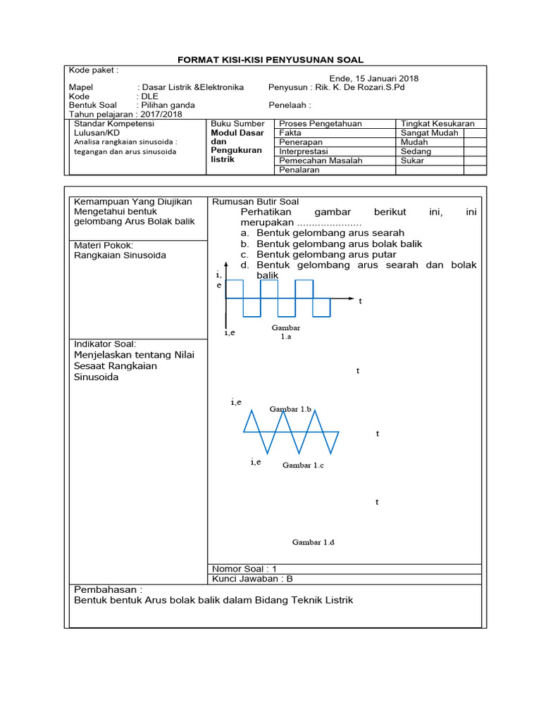 Format Kisi-Kisi Penyusunan Soal | PDF