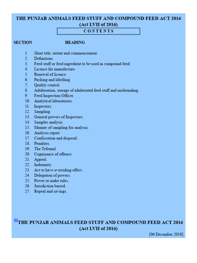 The Punjab Animals Feed Stuff and Compound Feed Act 2016 | PDF | Animal ...