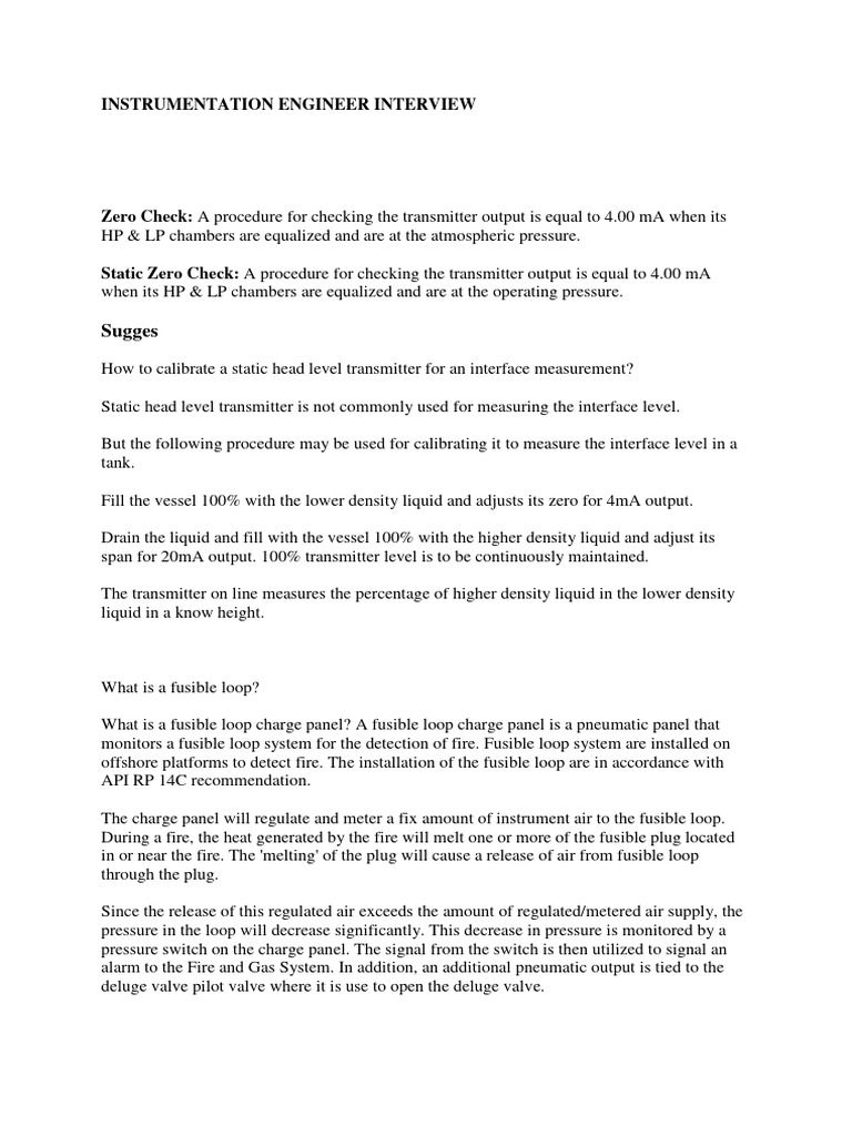 Instrumentation Engineer Interview | PDF | Switch | Valve