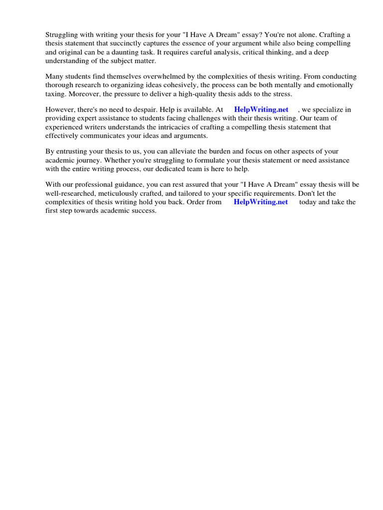 I Have A Dream Essay Thesis | PDF | Martin Luther King Jr. | March On ...