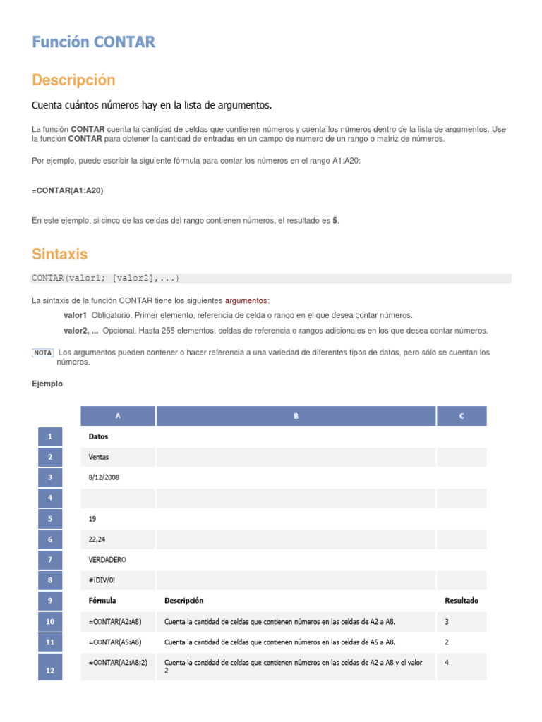Función CONTAR | PDF