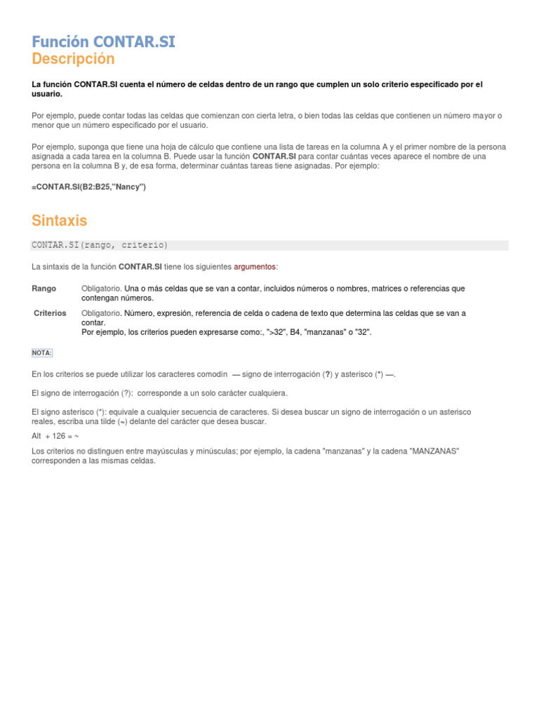 Guía Completa de la Función CONTAR.SI | PDF | Hoja de cálculo | Informática