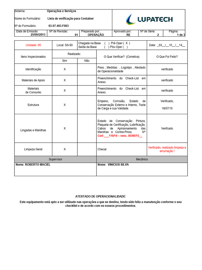 Check List Container Pdf Engenharia Mecânica