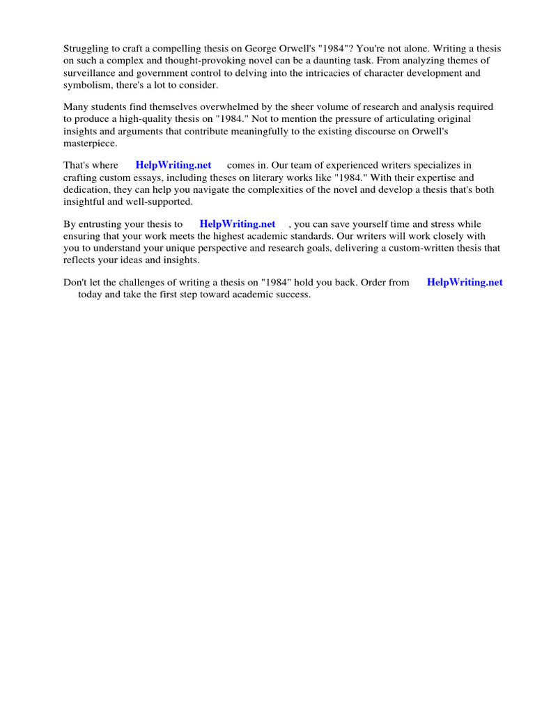 George Orwell 1984 Essay Thesis | PDF