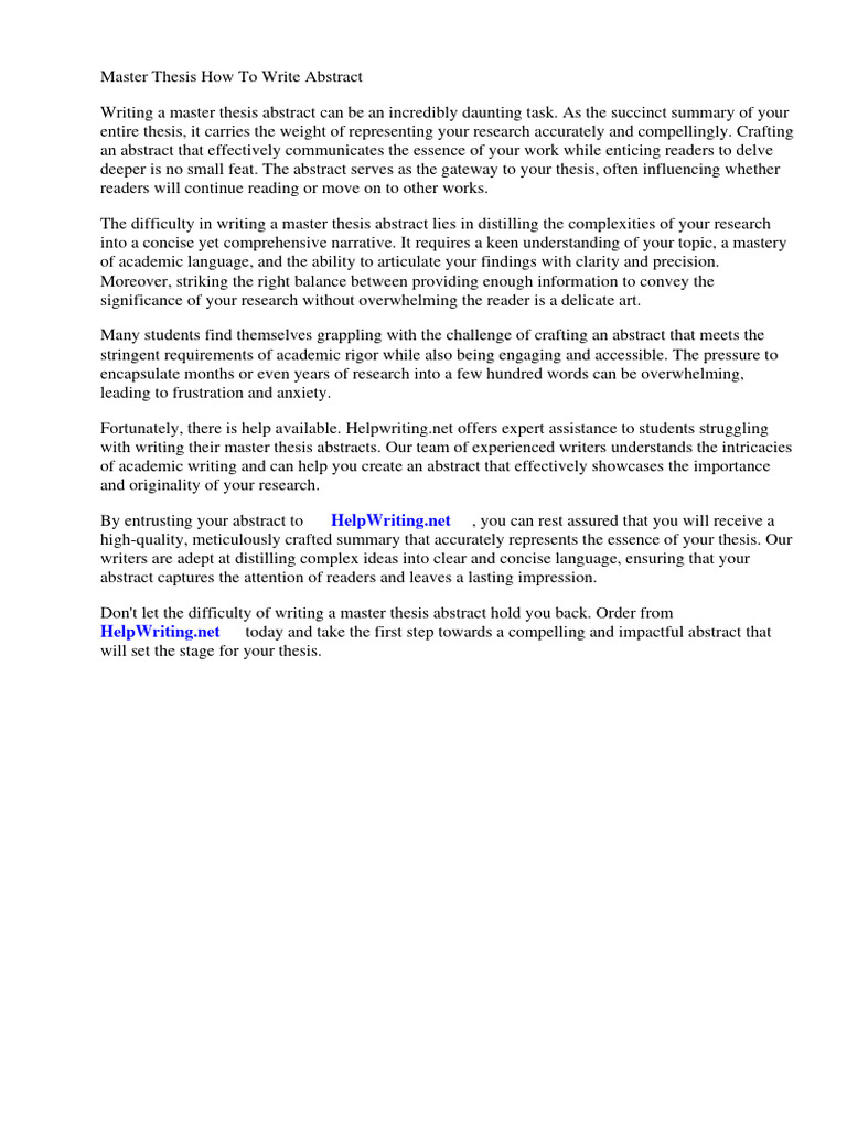 Master Thesis How To Write Abstract Pdf Thesis Abstract Summary