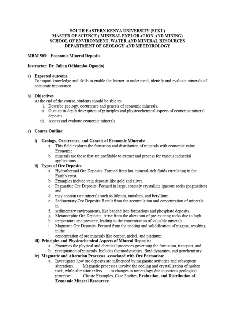 SGL 503 - Course Outline | PDF | Geology | Ore