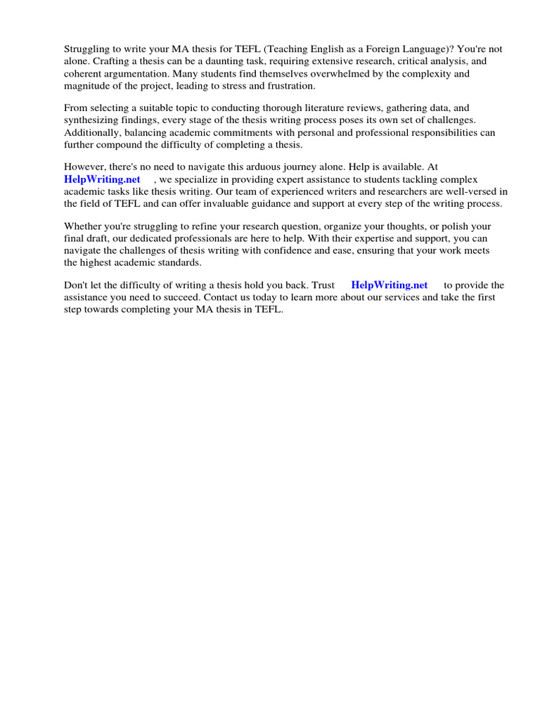 Ma Thesis Topics For Tefl | PDF | Thesis | Learning