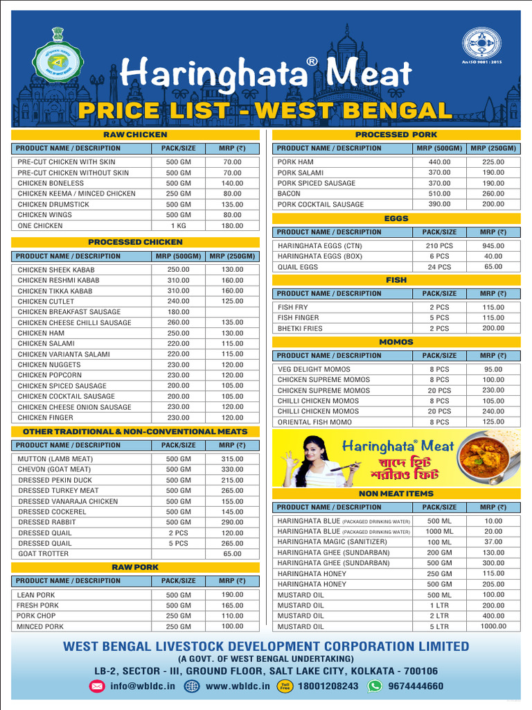 Haringhata WP Pricelist April 2022 | PDF | Sausage | Lamb And Mutton
