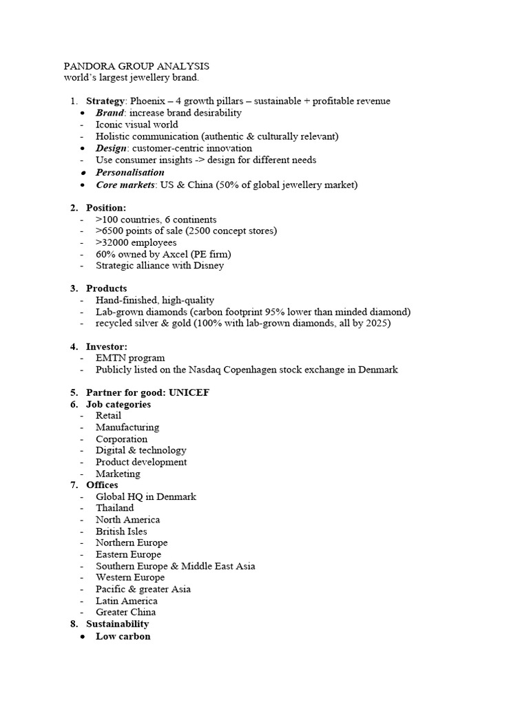 PANDORA Group: Strategy and Sustainability Analysis | PDF