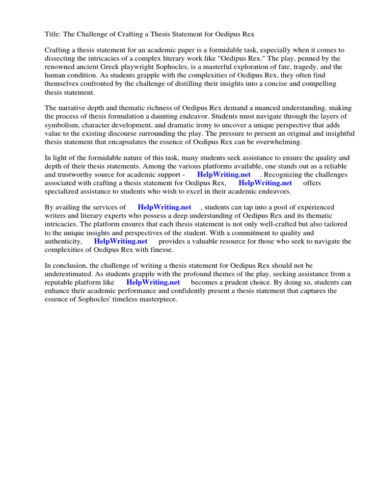 Thesis Statement Oedipus Rex | Download Free PDF | Sophocles