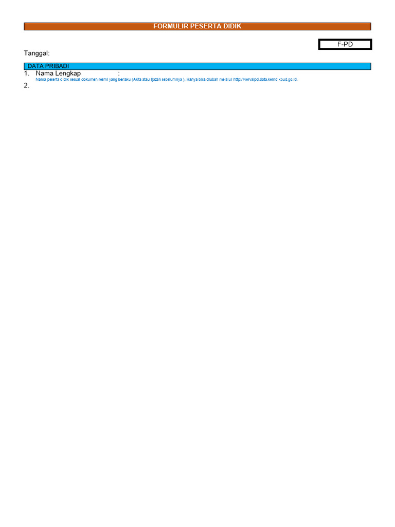 Formulir Peserta Didik F-PD | PDF