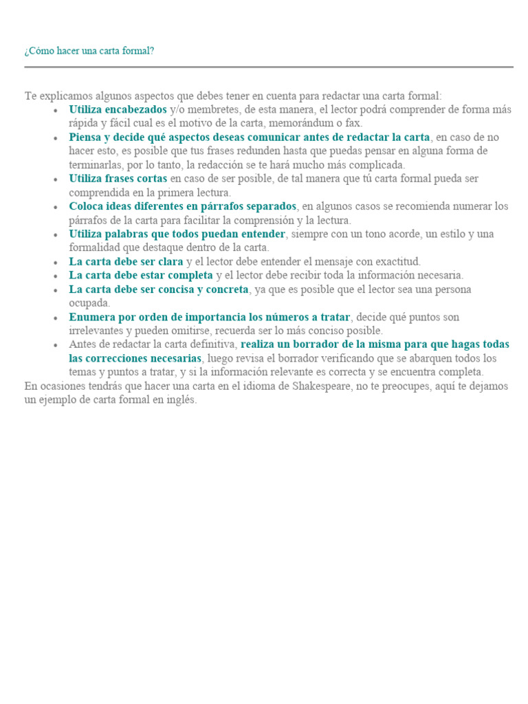 Guía para redactar una carta formal | PDF | Crecimiento personal y ...