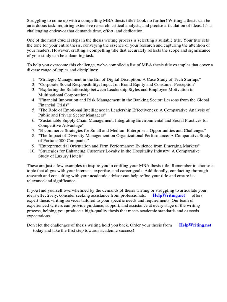 Mba Thesis Title Examples | PDF | Thesis | Business