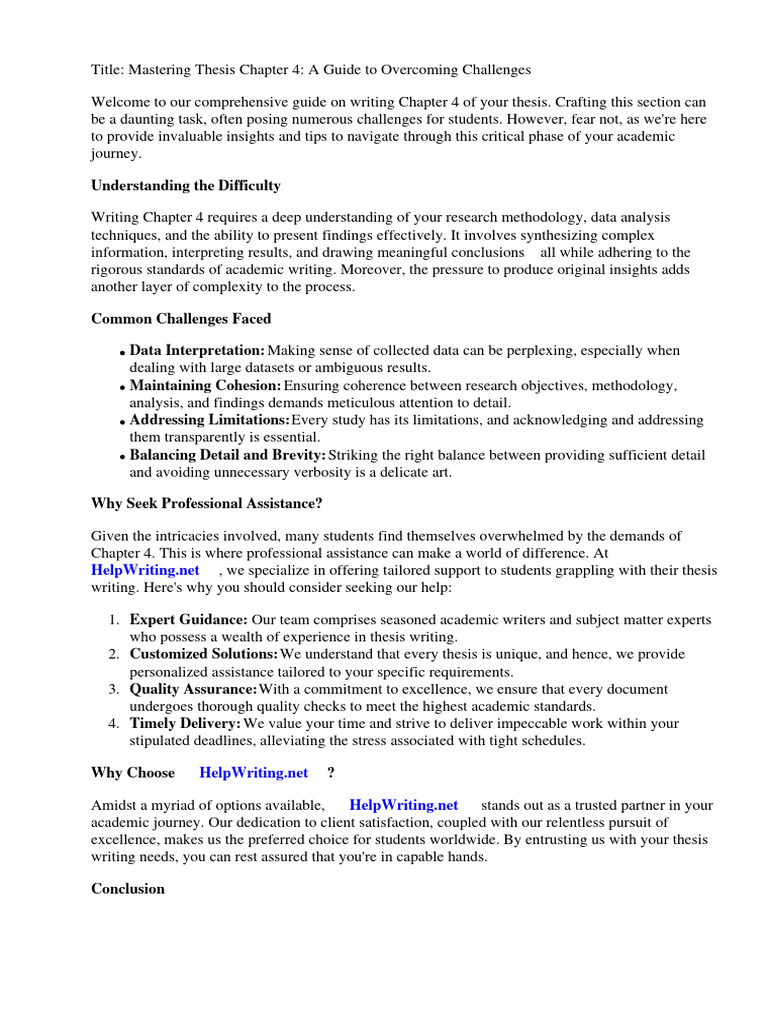 How To Write A Thesis Chapter 4 | PDF | Thesis | Methodology