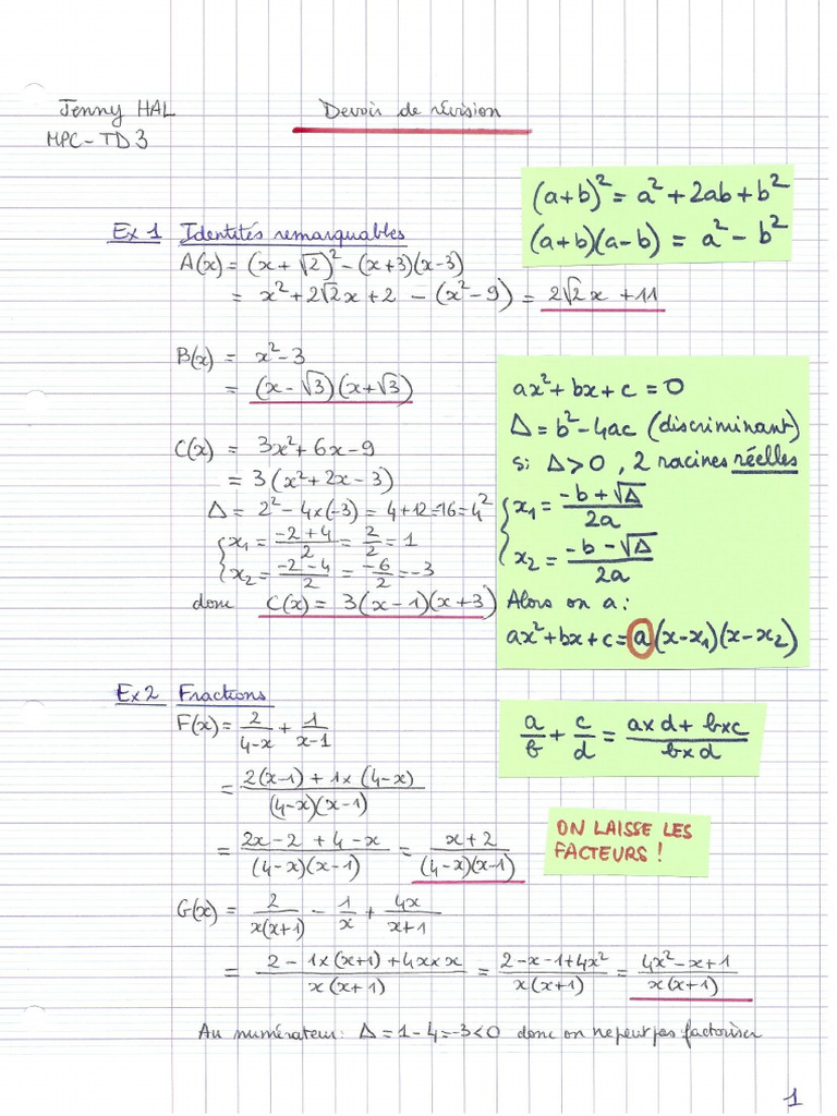 Devoir Math Révision Avant Entrée en L1 Maths | PDF