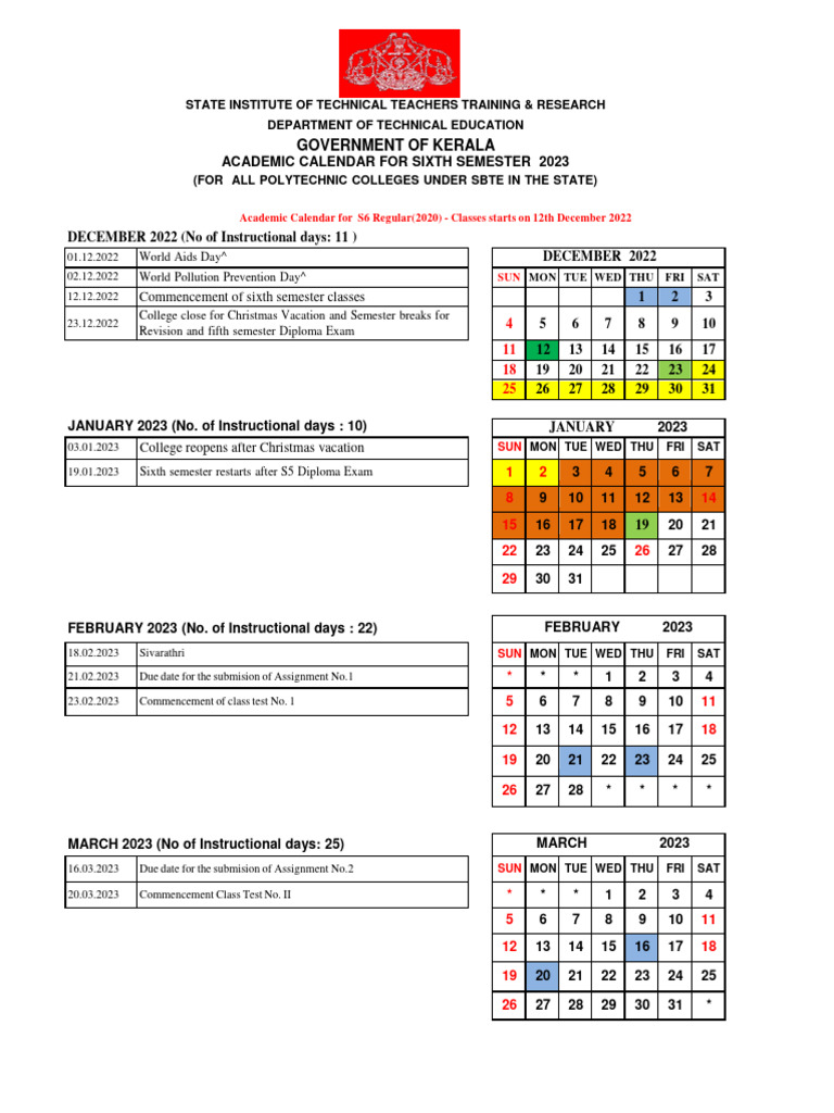 Academic Calender 2022 23 s6 AKNMGptc - 1459 | PDF | Academic Term ...