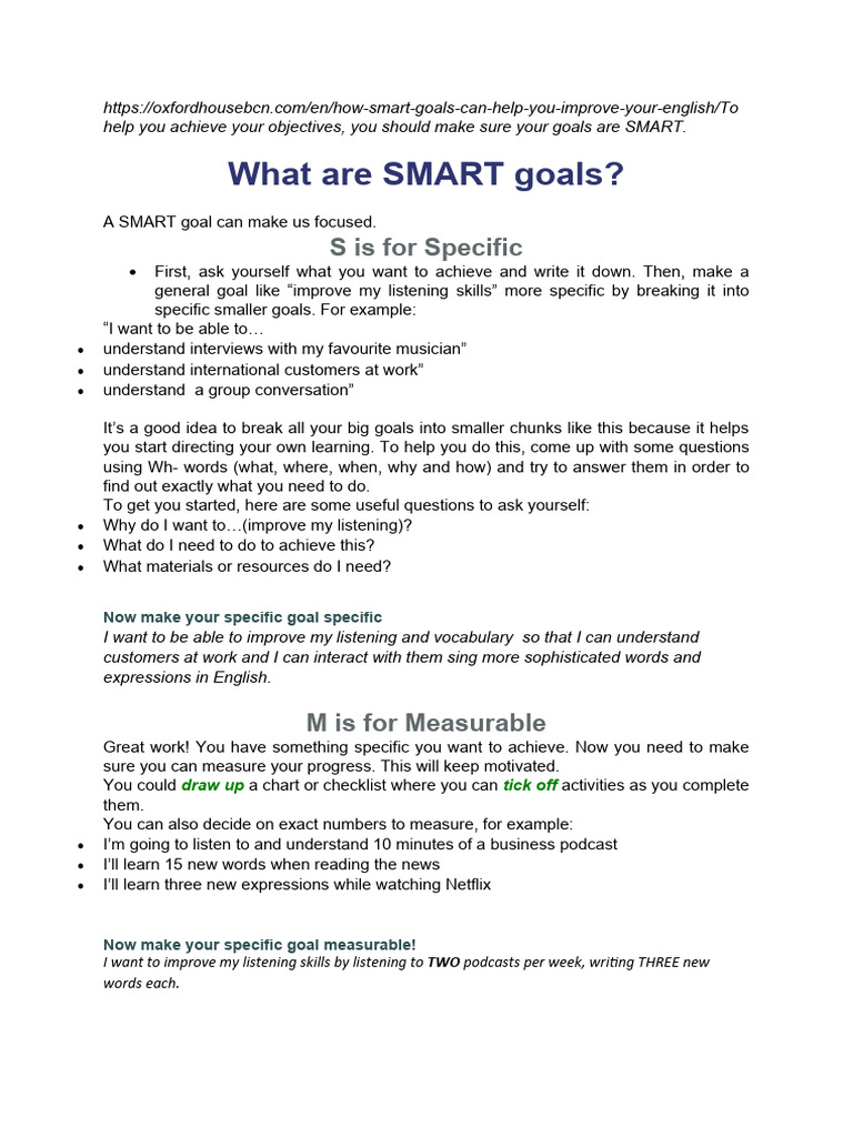 SMART Goals | PDF | Goal | Vocabulary