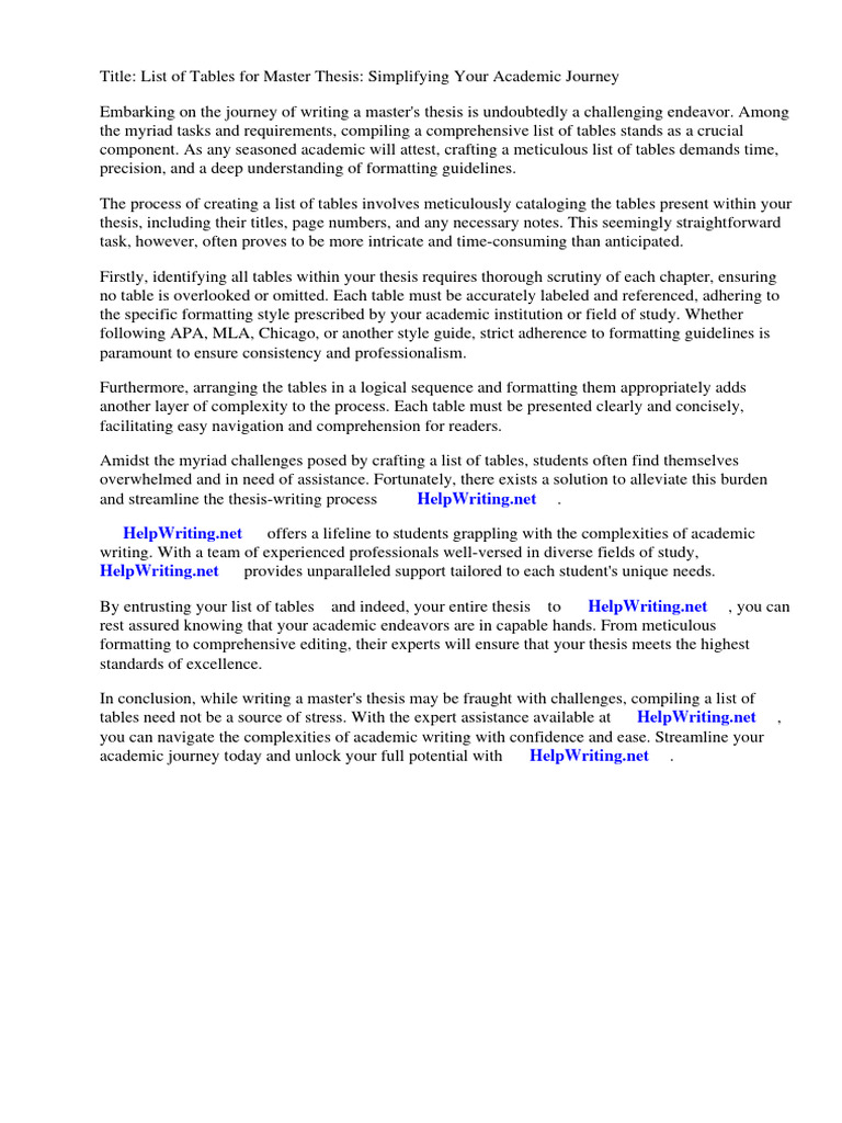 List of Tables Master Thesis | Download Free PDF | Thesis | Apa Style