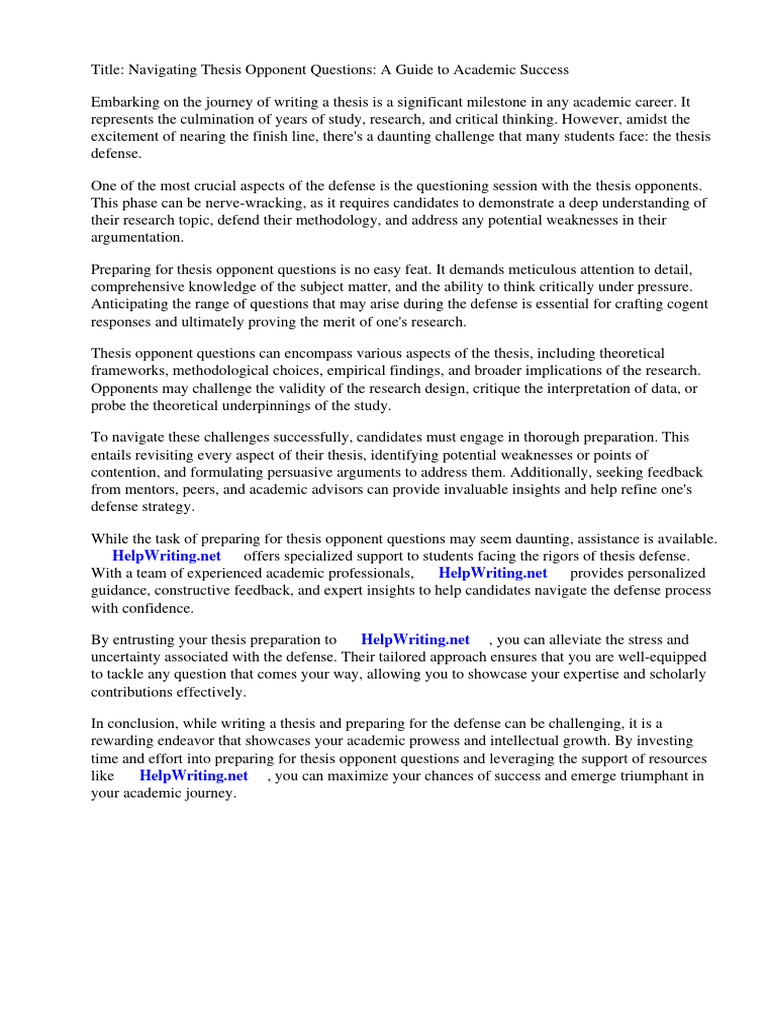 Mastering Thesis Opponent Questions | PDF | Thesis | Survey Methodology