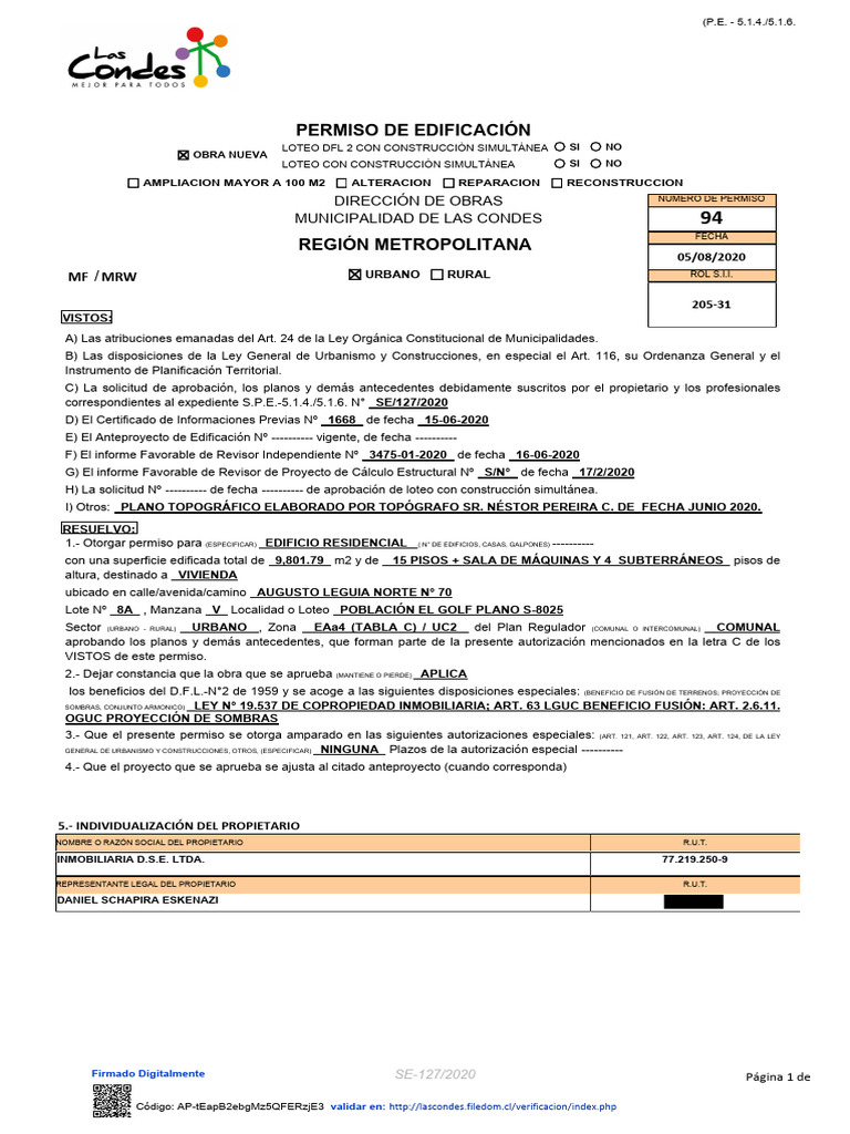 Permiso Edificación Residencial Las Condes | PDF | Gobierno | Justicia