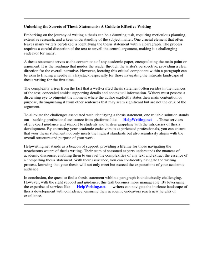 How To Find A Thesis Statement in A Paragraph | PDF | Essays | Thesis