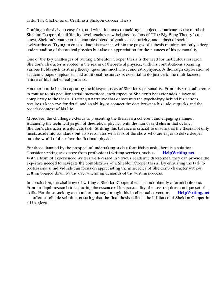 Sheldon Cooper Thesis | PDF