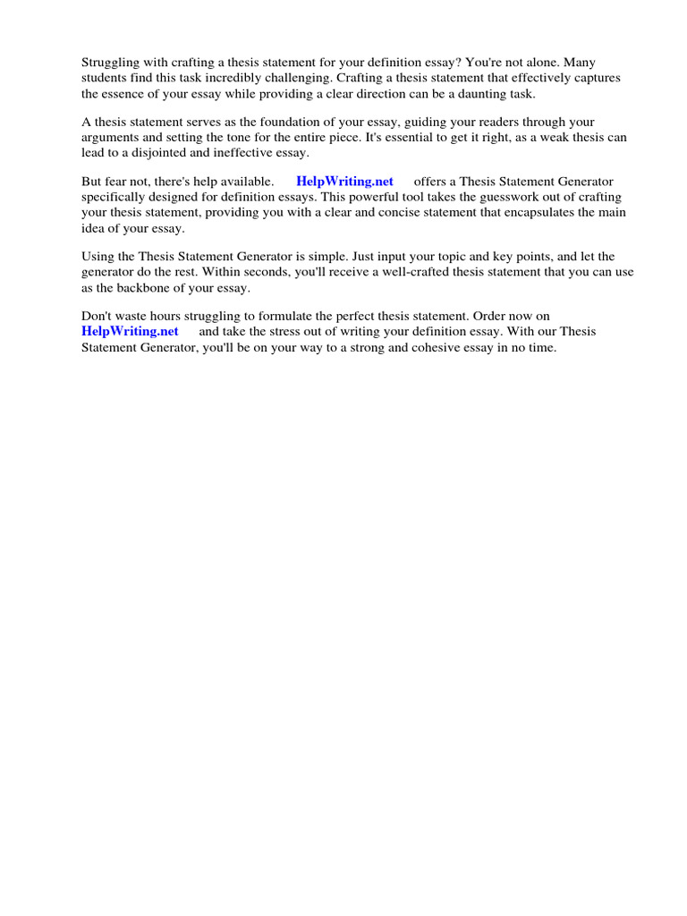 Thesis Statement Generator For Definition Essay | PDF | Essays | Thesis