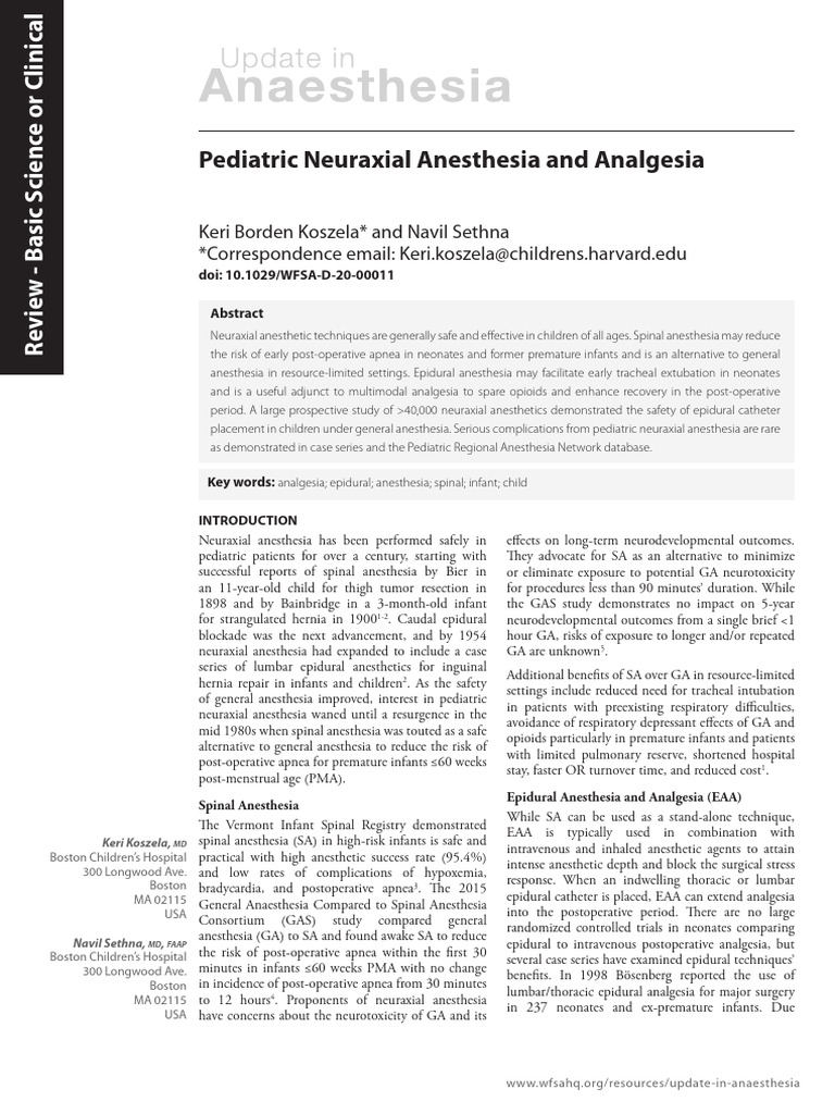 UIA 37 Paed Neuraxial Anaes | PDF | Anesthesia | Health Care