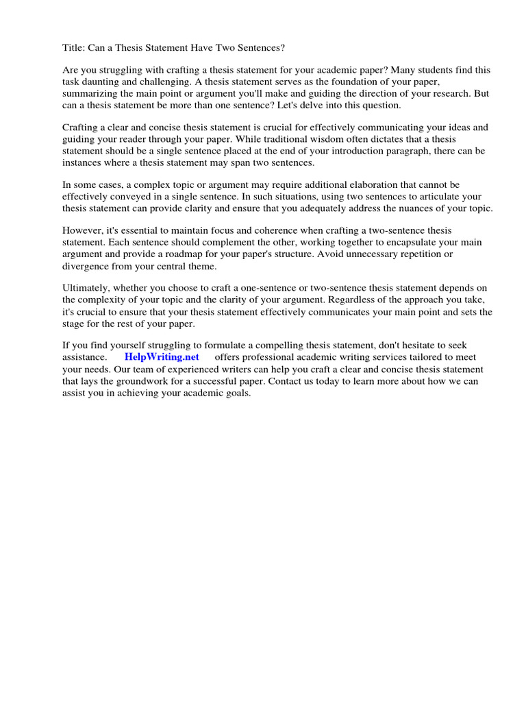 Can A Thesis Statement Have Two Sentences | PDF | Career & Growth ...