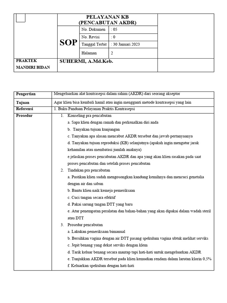 Sop AKDR Word | PDF | Kesehatan Holistik | Sains & Matematika