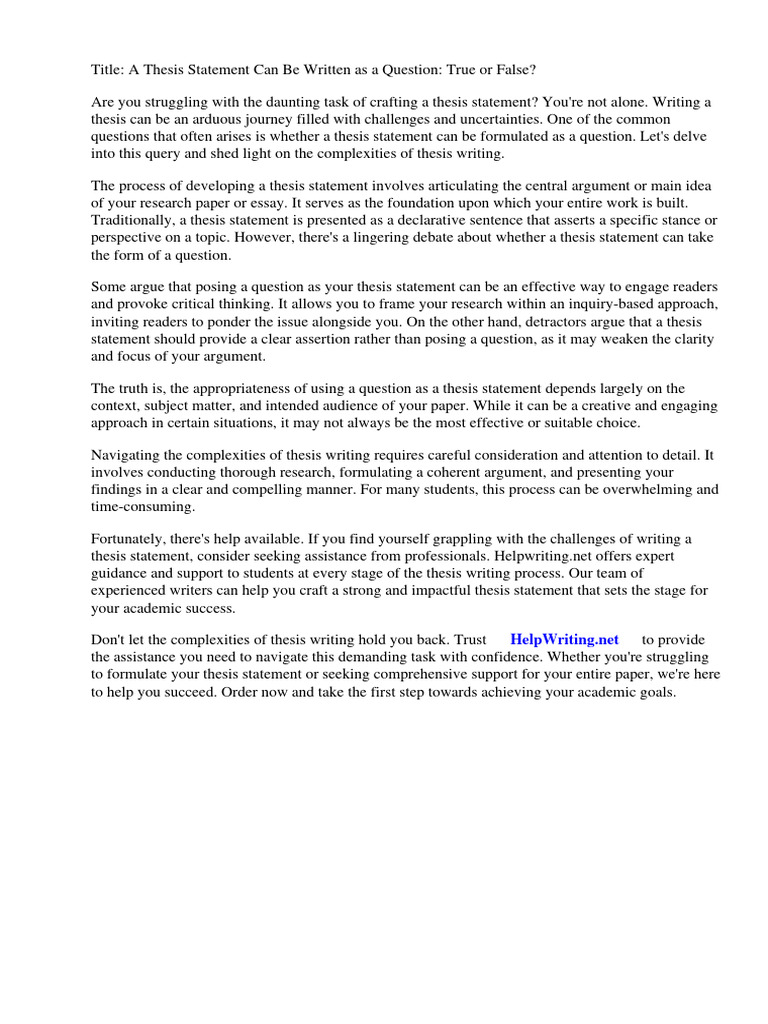 Thesis Questions: Pros & Cons | PDF | Essays | Thesis