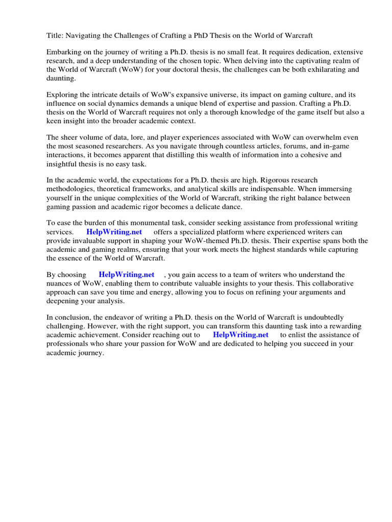 PHD Thesis World of Warcraft | PDF | World Of Warcraft | Usability
