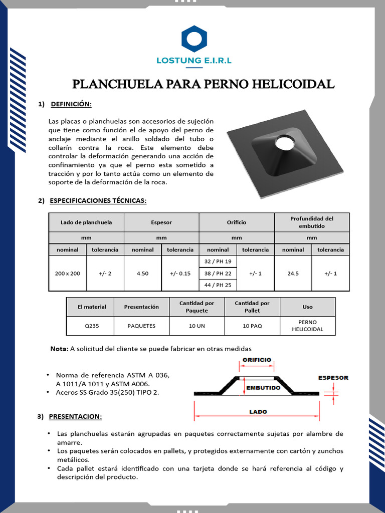 Ficha Tecnica Planchuela para Perno Helicoidal | PDF