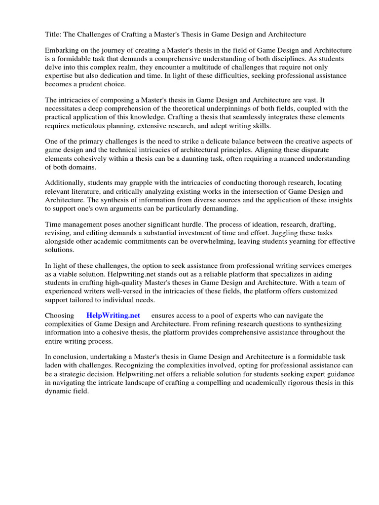 Masters Thesis Game Design and Architecture | PDF | Video Games | Thesis