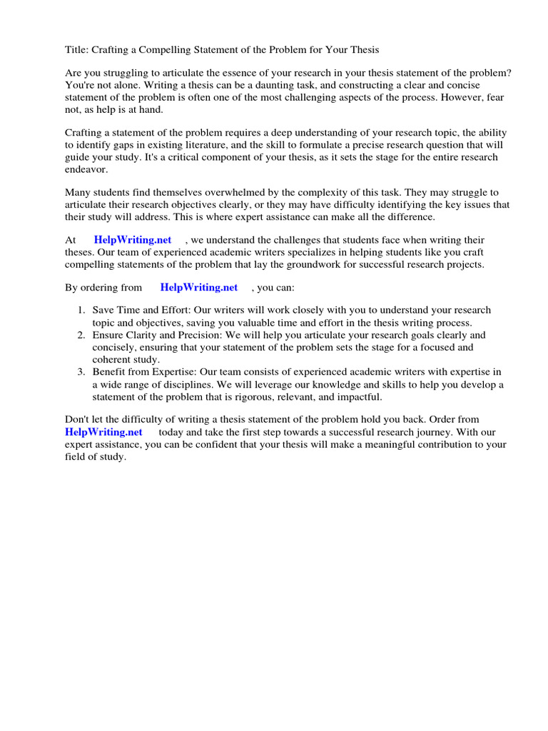 How To Construct Statement of The Problem in Thesis | PDF