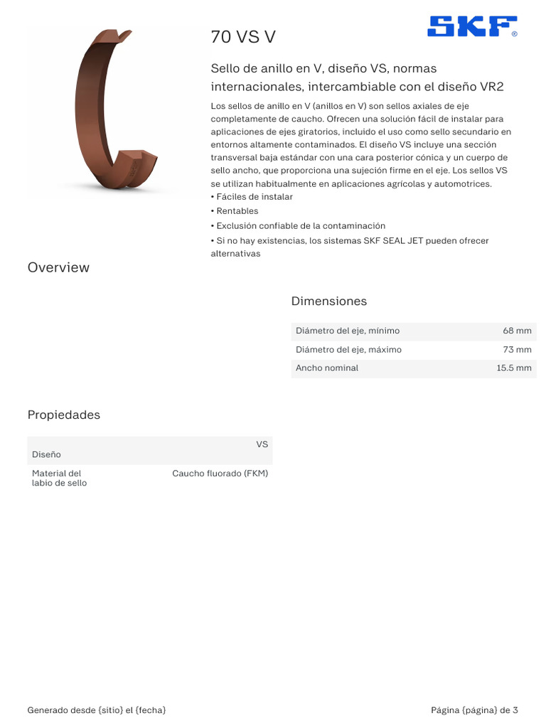 SKF 70 VS V Specification SELLO CAUCHO V-RING 70A | PDF | Red mundial | Internet y web
