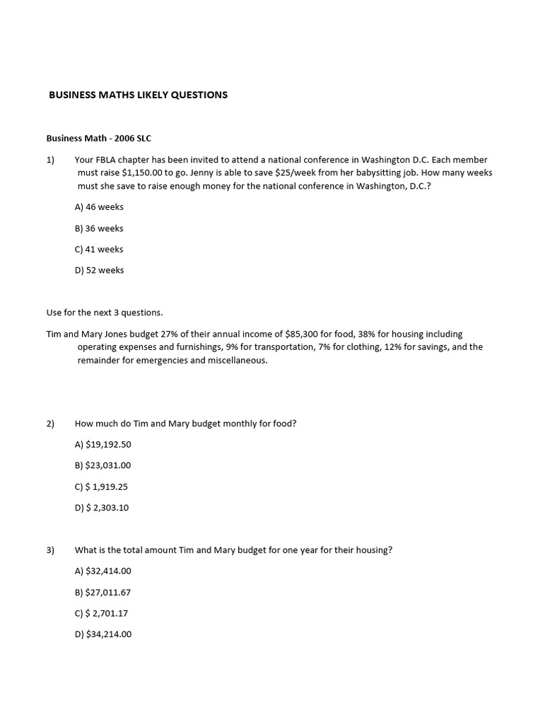 Business Math Practice Questions | PDF | Interest | Loans