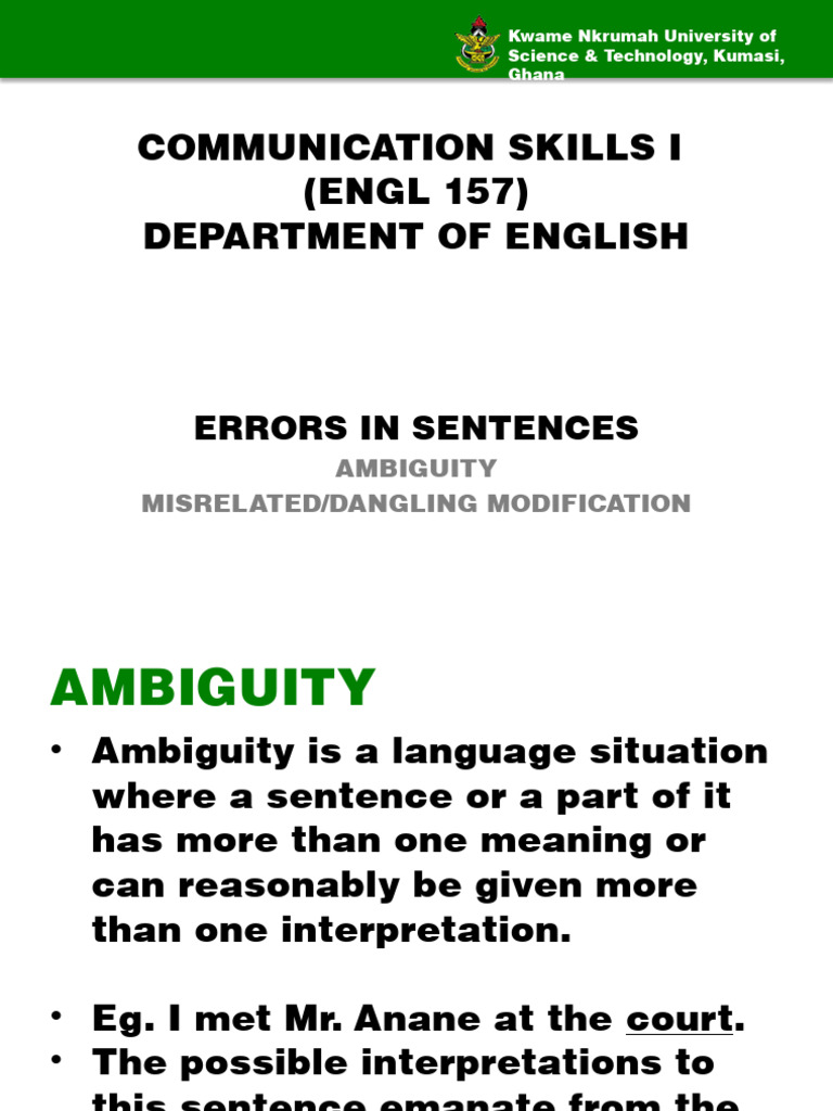 ENGL 157 - Ambiguity, Dangling and Misrelated Cons | PDF | Subject ...